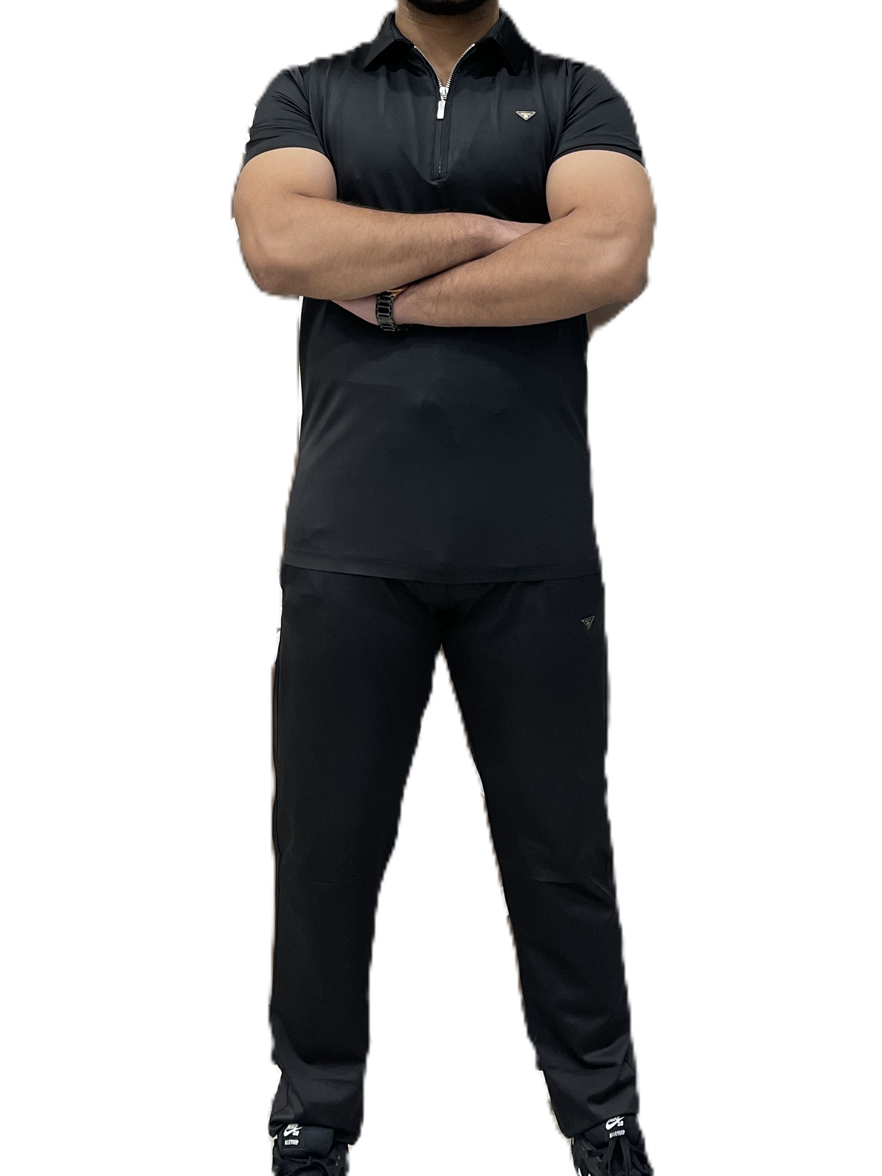 Men’s Premium Black Stitchless Tracksuit – Half-Zip Polo & Pants Set ...